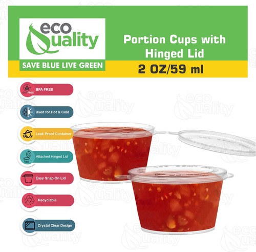 2oz Clear Portion Plastic Cup Hinged Lid Leak Proof Disposable ...