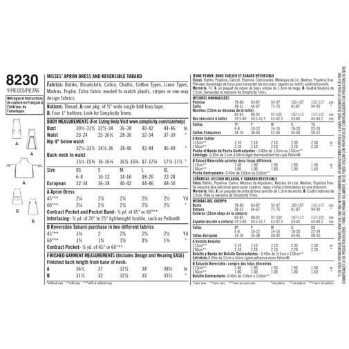 Simplicity 8230 Misses Dottie Angel Apron Dress Tabard Frock Sewing ...