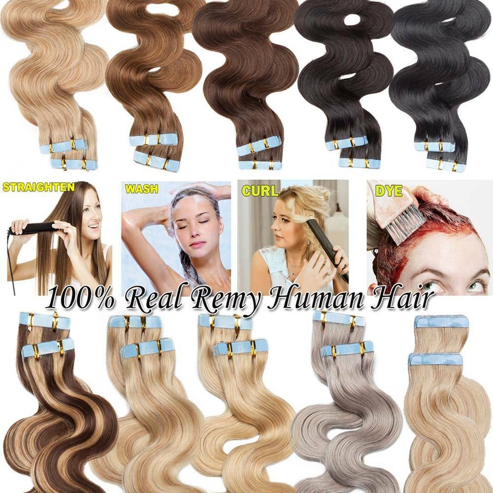 Thick Wave Tape In Skin Weft Remy Human Hair Extensions Full Head 10/20 ...