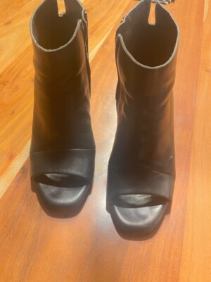 COCLICO SHOES DEN OPEN TOE BOOTIES Black LEATHER ANKLE BOOT SIDE ZIP 37 ...