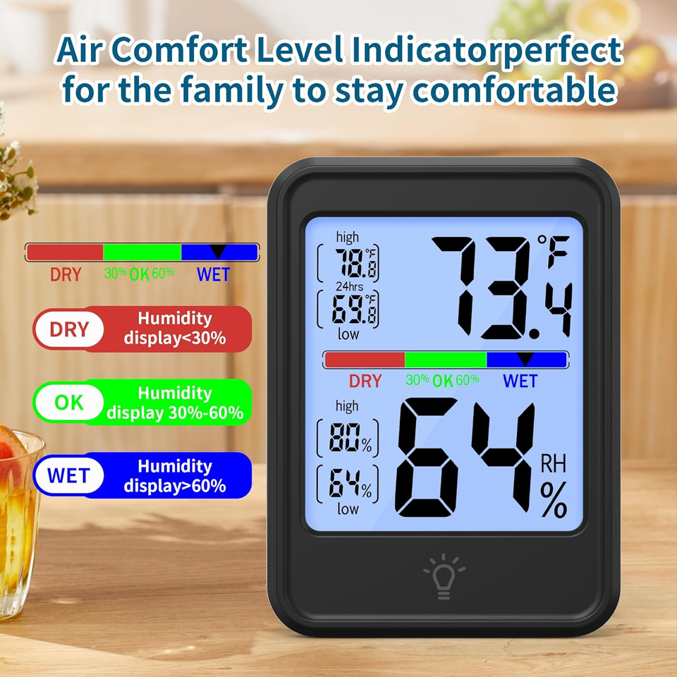 Indoor Digital Thermometer Hygrometer Temp Humidity Gauge with ...