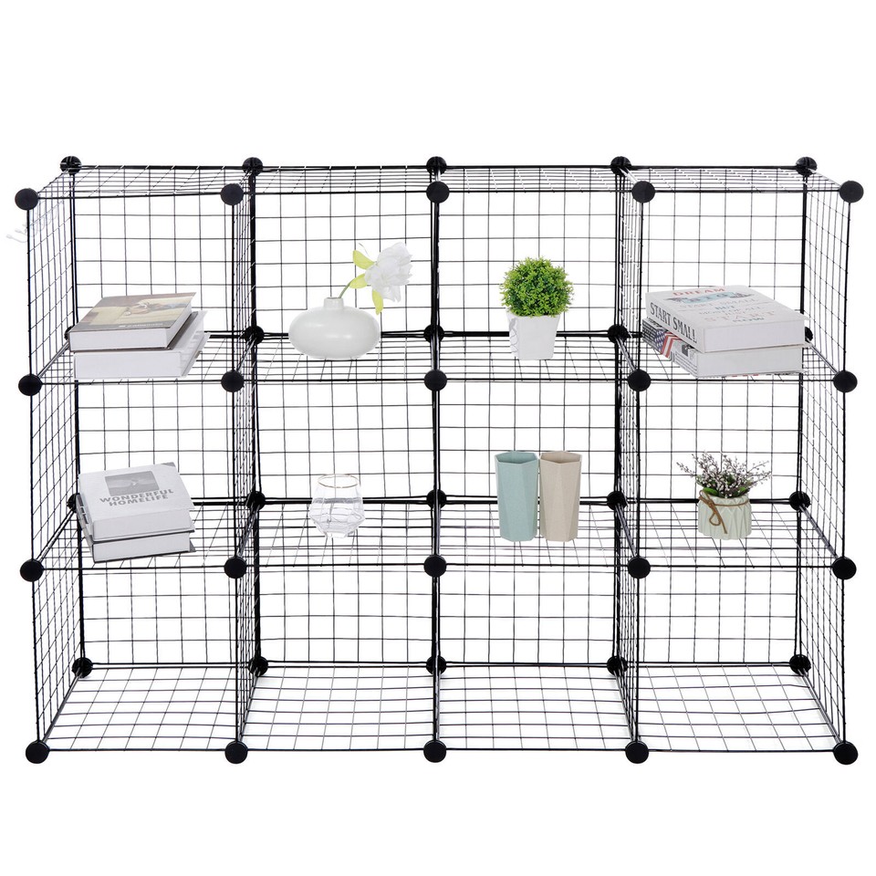 12-Cube Wire Cube Storage Organizer Shelving Wire Shelves Rack Modular ...