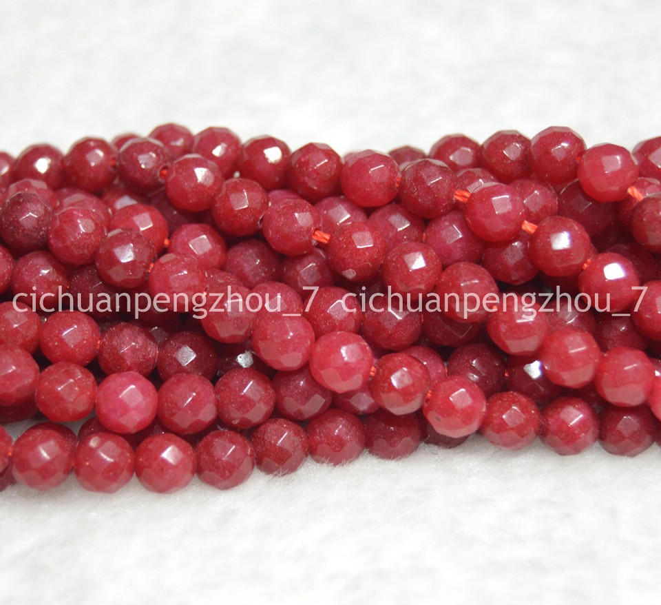 Natural 8mm Faceted Red Jade Round Beads Gemstone Loose Beads 15 ...