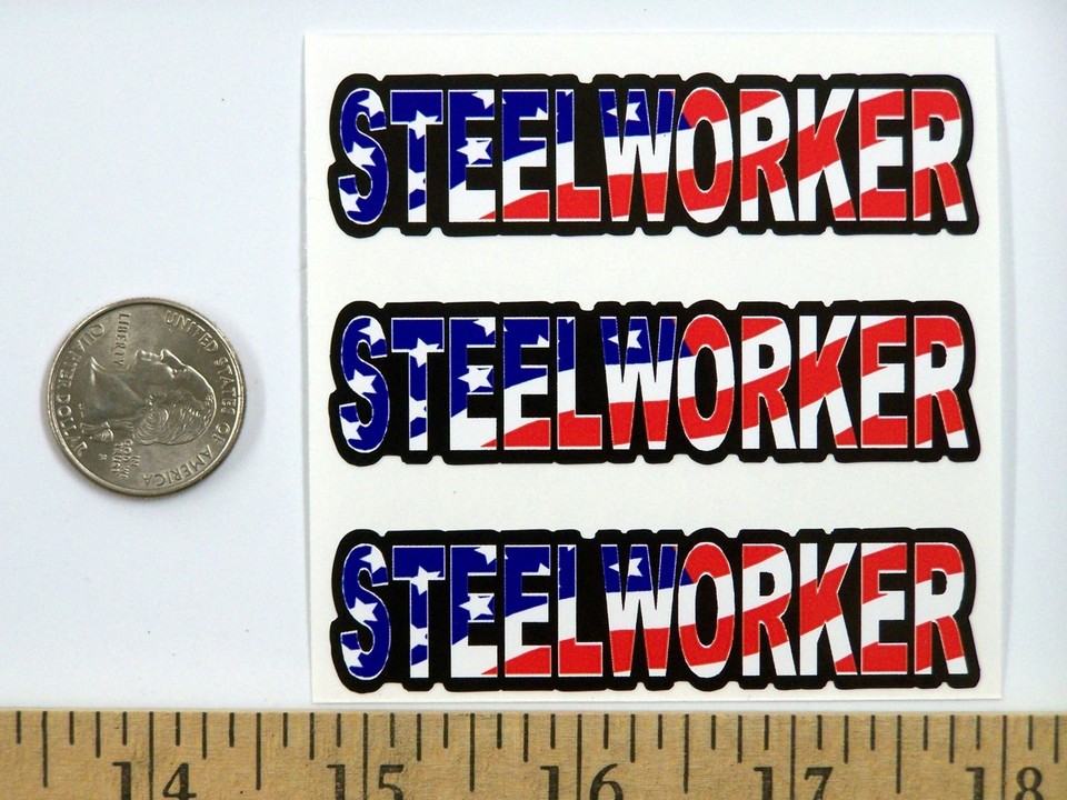 3 - Steelworker US Flag Lunch Box Hard Hat Tool Box Helmet Sticker H136 ...