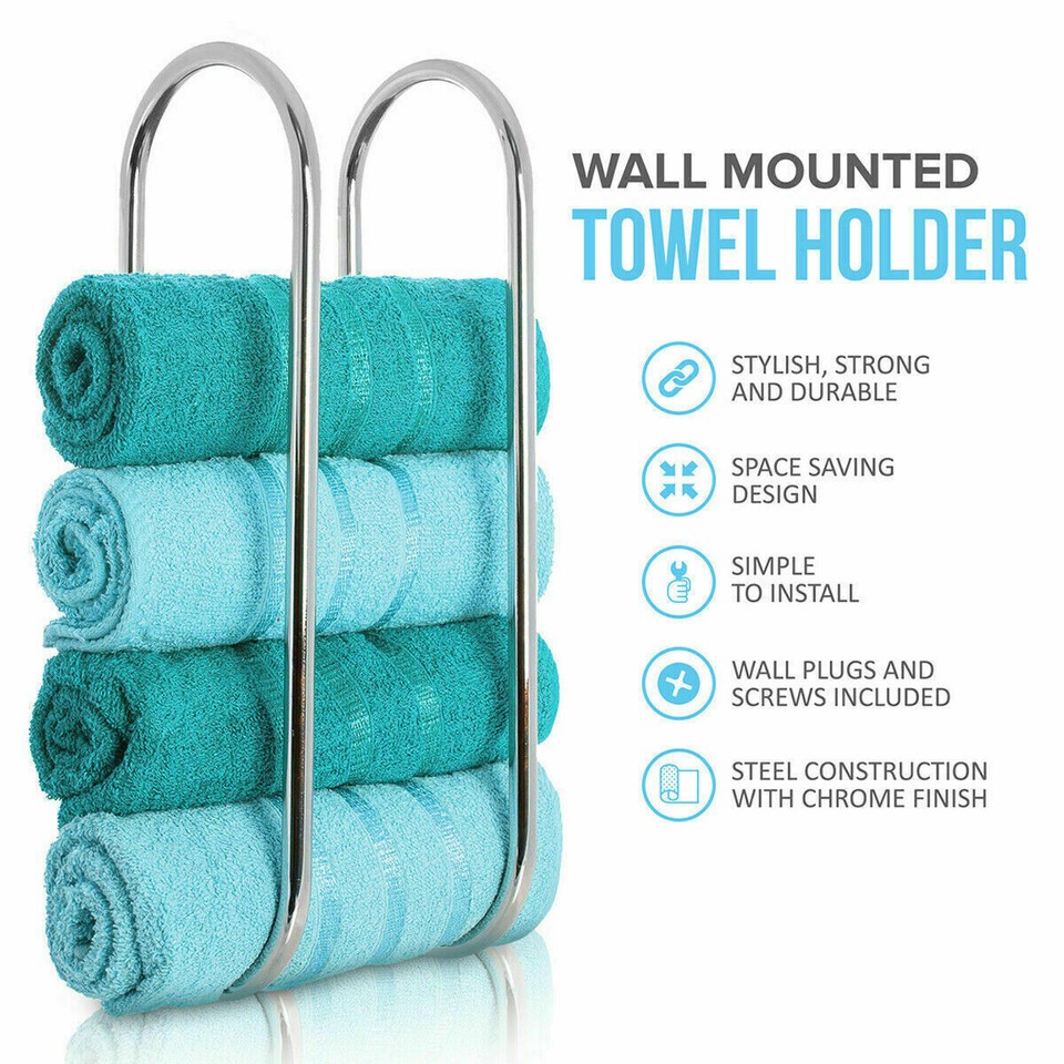 Wall Mounted Towel Holder Silver Chrome Bathroom Shelf Storage Rail Bar ...