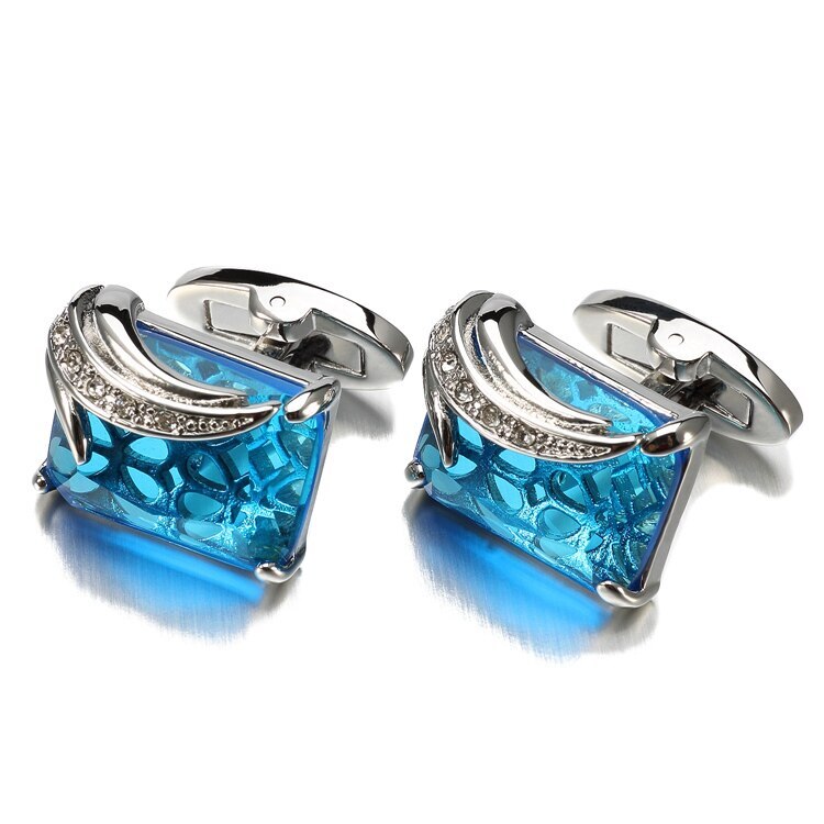 Blue Cufflinks for Men Square Crystal Cufflinks Shirt Cuff Links ...