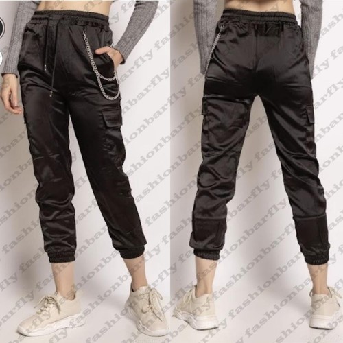 Womens Cargo Combat Stretch Casual Trousers Slim Fit Sport Jogger Satin ...