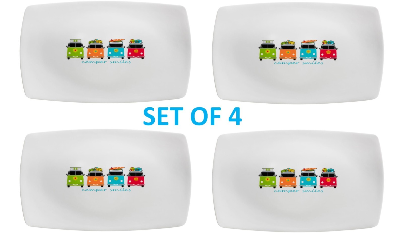 Flamefield SET OF 4 VW CAMPER SMILES Caravan Large Melamine Camping ...