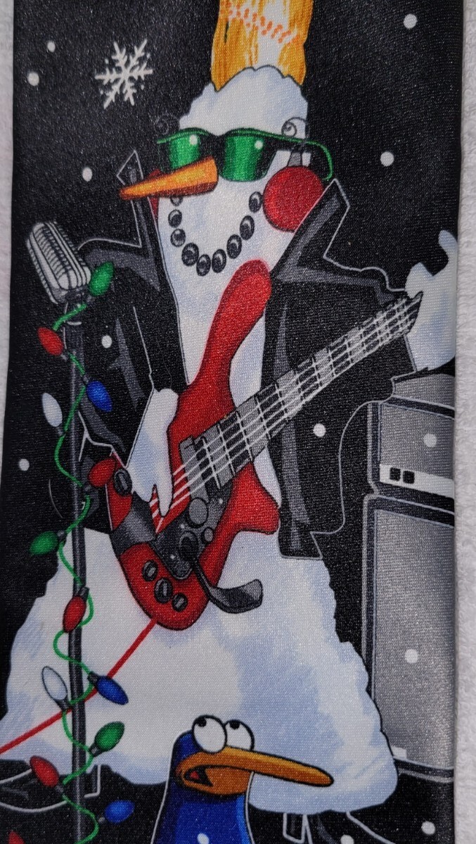 Vintage Christmas Necktie, Rad Punk Rock Snowman w/Guitar w/ Penguin ...