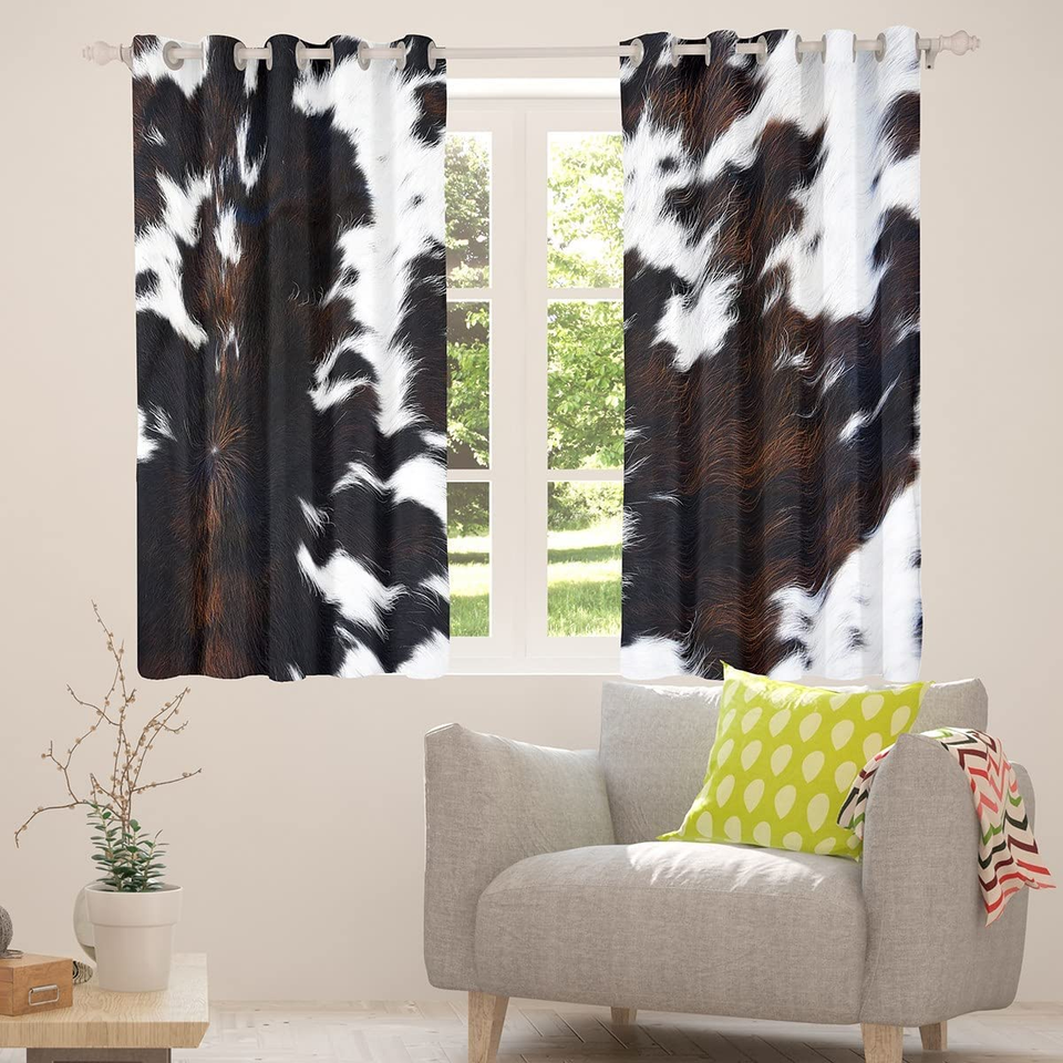 Brown Cowhide Window Curtains Western Black White Cow Print Curtains ...