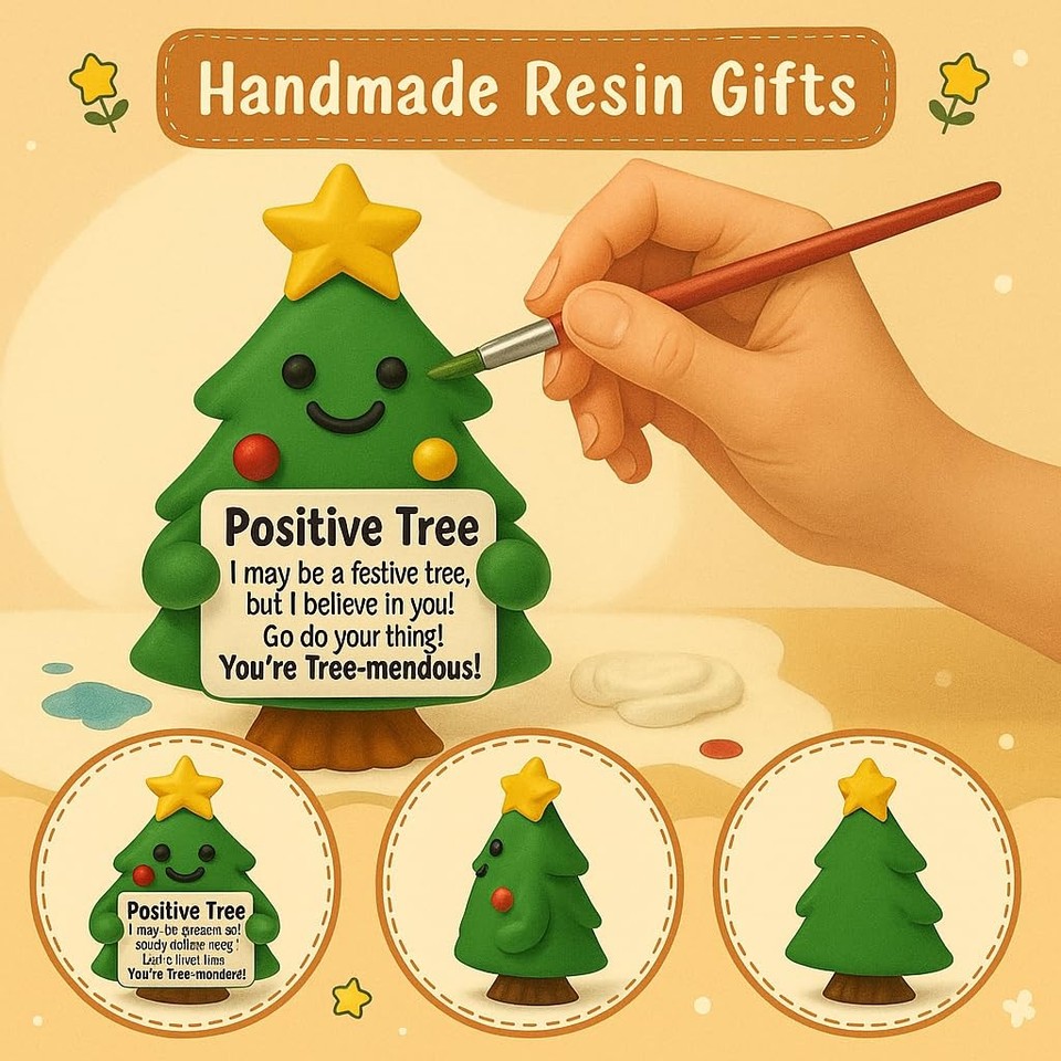 Mini Christmas Tree Hand-Painted Resin Positive Figurine, 5'' Xmas ...