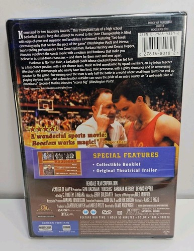 Hoosiers (DVD, 1986) NEW, SEALED, Gene Hackman, Dennis Hopper, Barbara ...