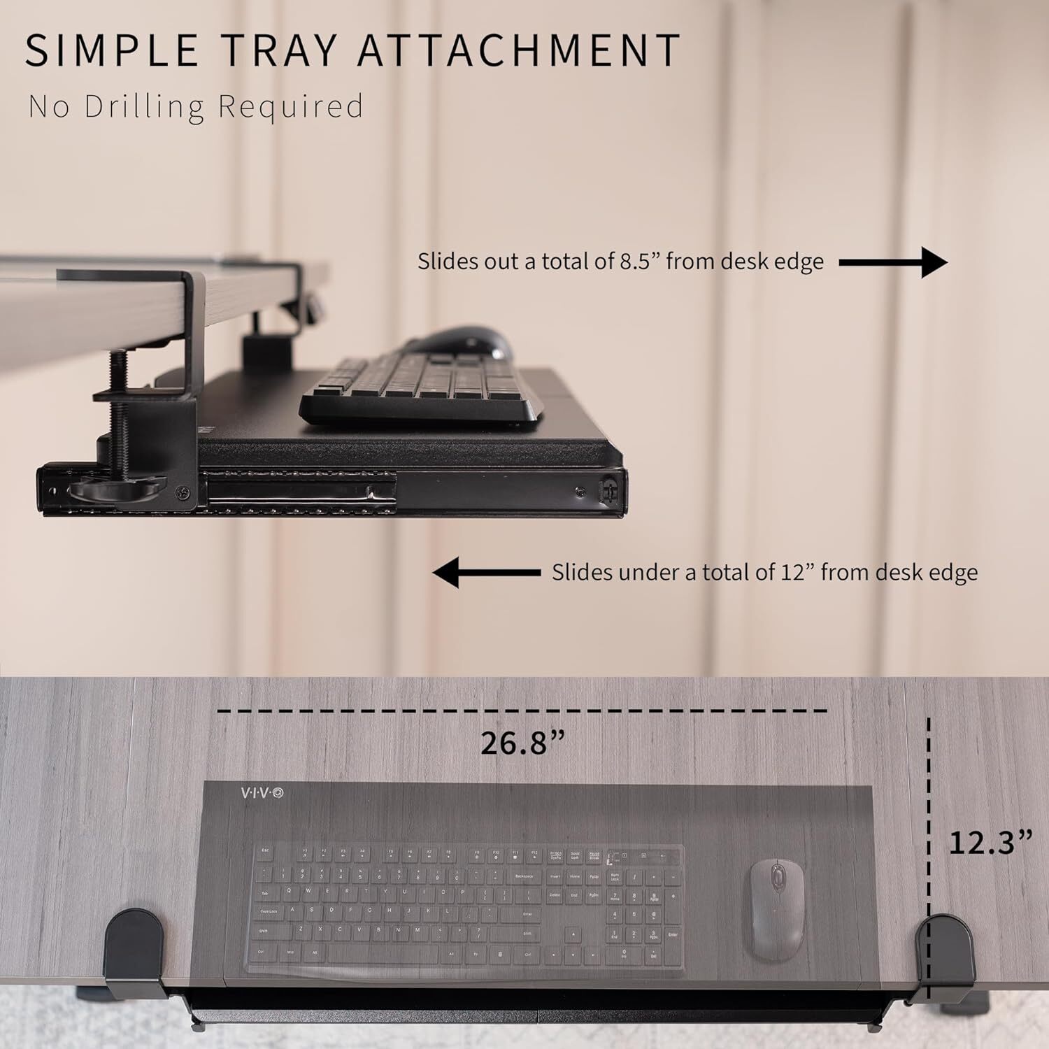 VIVO Large Under Desk Keyboard Tray with Sturdy C Clamp Mount System ...