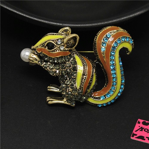 New Cute Rainbow Squirrel Pearl Bling Crystal Fashion Women Charm Brooch Pin | eBay