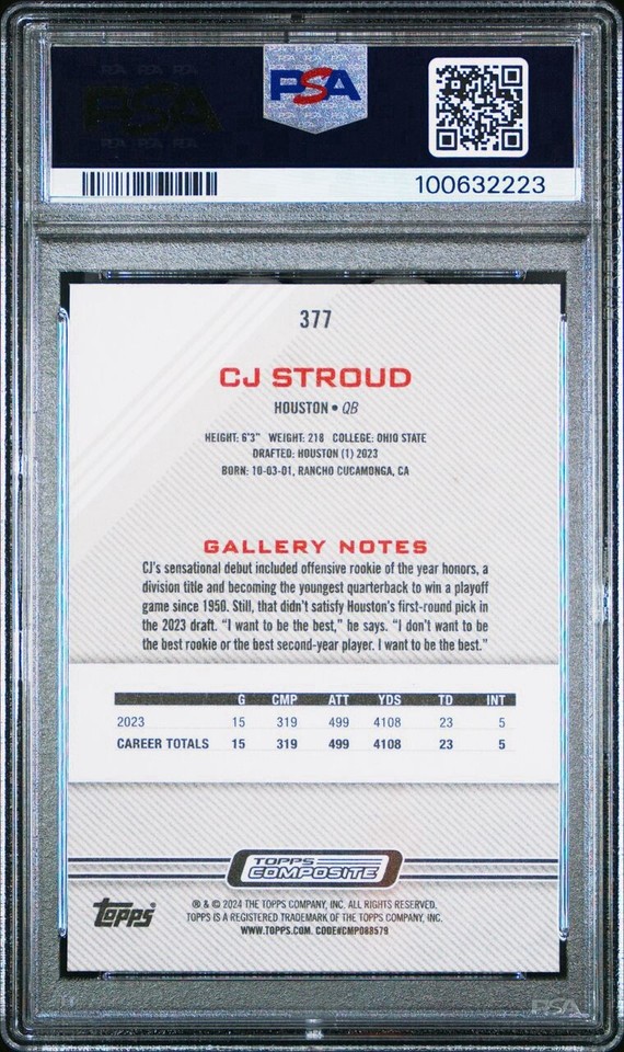 2023 TOPPS COMPOSITE #377 CJ STROUD ROOKIE RC PSA 10 | eBay