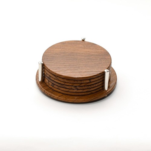 Stylish Coaster Round Shape Wooden Coasters Set 6 for Tea Cups Coffee ...