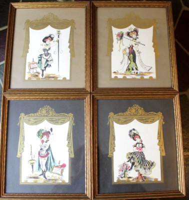 Stan David - Ladies of the Chorus - 4 Vintage Hand-Painted Framed ...