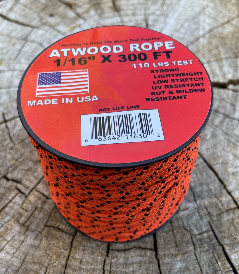 Rope 1/16" x 300’ Atwood Utility Rope, 100 lb. Test - Neon Orange with ...