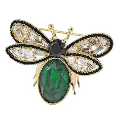 Bejeweled Bee Brooch Green & Clear Rhinestones gold Tone | eBay