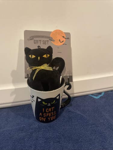 Ceramic Halloween Mug Black Cat Tail Handle 12 Oz Eccolo World Traveler ...