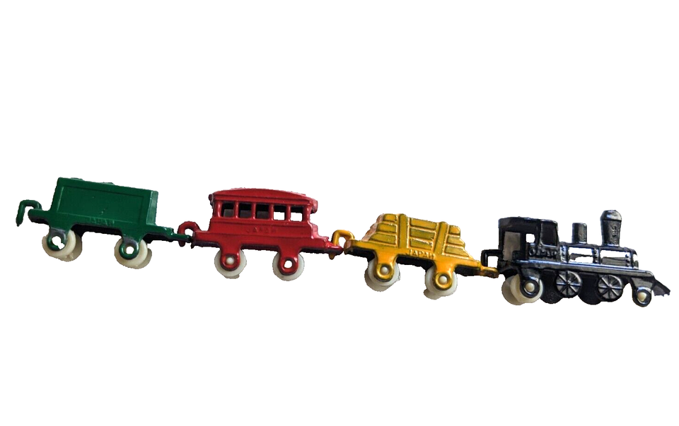 Vintage Miniature METAL TOY TRAIN SET Made Japan Small Working Wheels ...