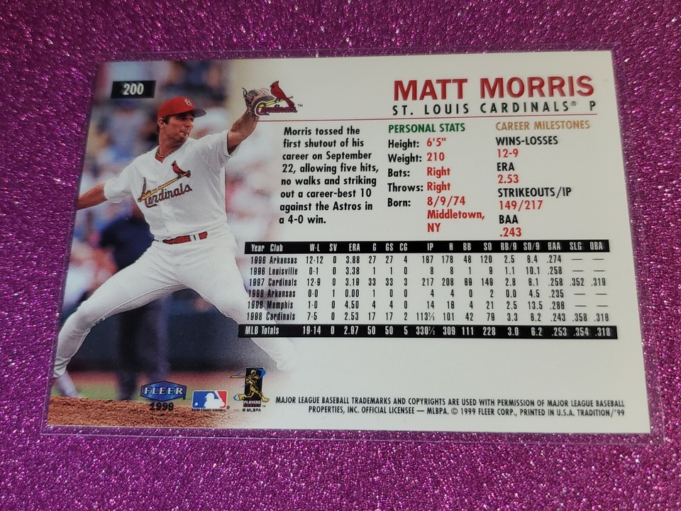 1999 Fleer Tradition Matt Morris #200 St Louis Cardinals 2nd Year | eBay
