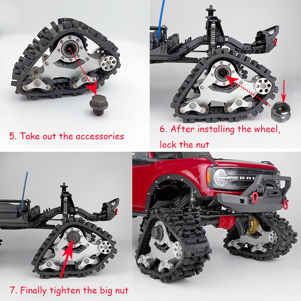 4PC RC Car Snow Tires Tracks Wheel Conversion For 1/10 TRX4 SCX10 RC ...