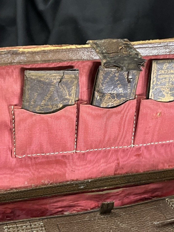 Antique Victorian Sewing Box Sterling Thimble Bone Tooled Leather ...