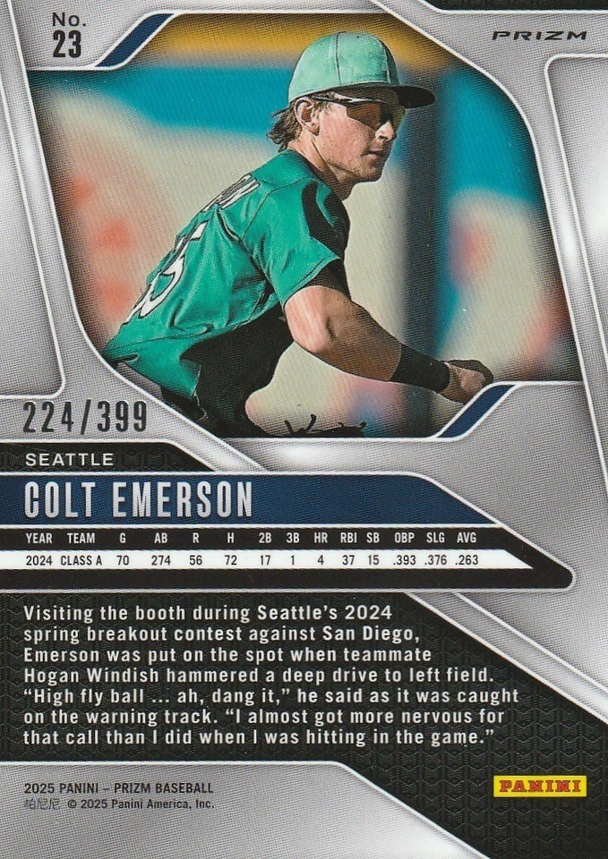 2025 Panini Prizm Colt Emerson Red Pulsar 224/399 Seattle Mariners | eBay
