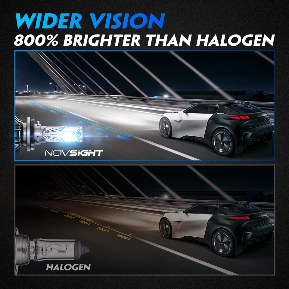 NOVSIGHT H11 H8 LED Headlight Bulbs Kit High Low Beam 30000LM 6500K ...