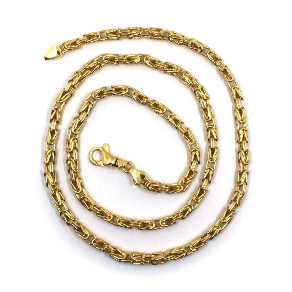 18k yellow gold squared tubular 4.1mm byzantine chain necklace 50cm 19. ...