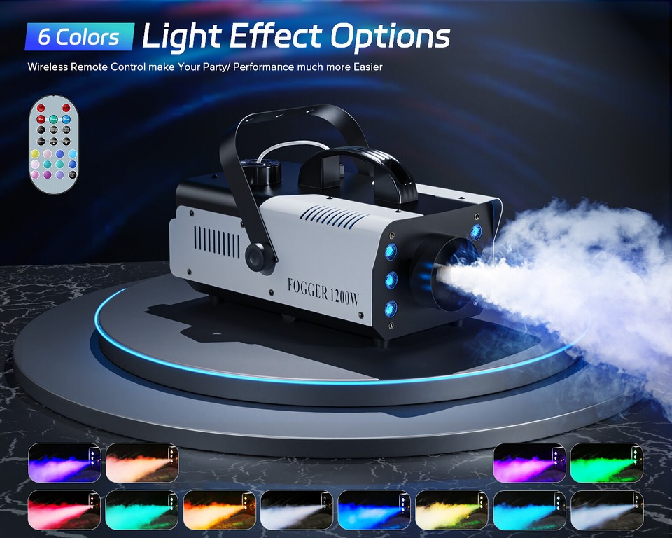 Smoke Fog Machine 1200W 6LED Party Lights DJ Stage Fogger Effect RGB ...