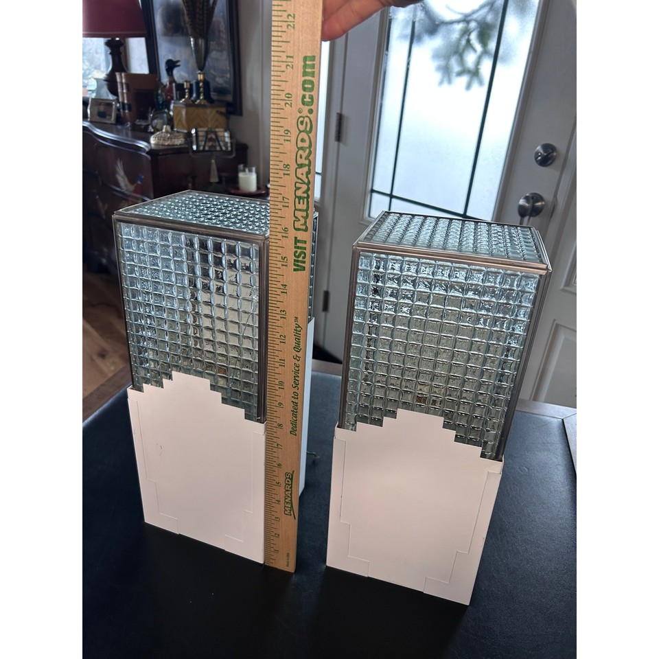 Pair Fredrick Ramond Art Deco Glass Block Wall Sconces Stepped ...