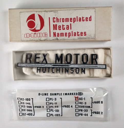 Vintage Rex Motor Hutchinson Car Dealer Metal Nameplate Emblem Badge ...
