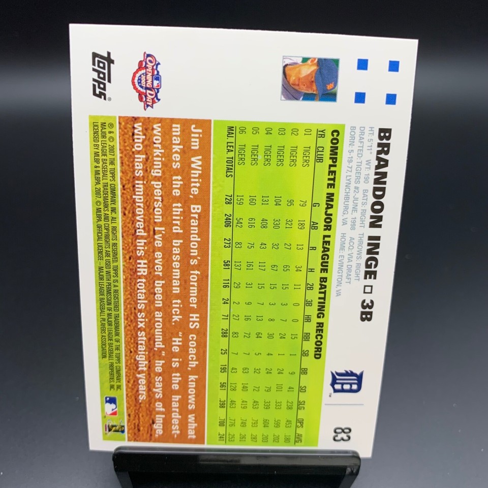 2007 Topps Baseball Opening Day #83 Brandon Inge Detroit Tigers | eBay