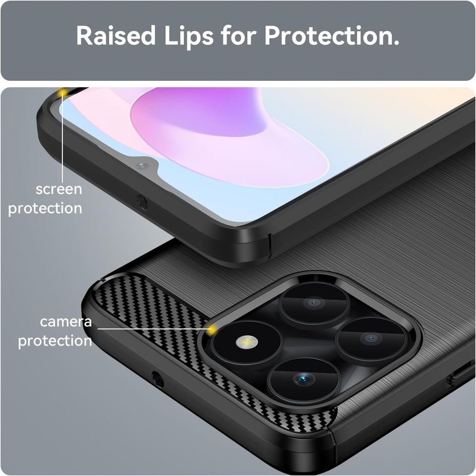 Case For Honor X6b Carbon Gel Phone Cover & Glass Screen Protector ...