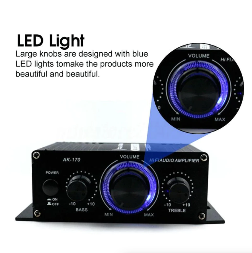 400W 12V 2 Channel Powerful Stereo Audio Power Amplifier HiFi Bass Amp ...