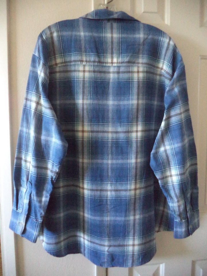 Denim Blue Soft Blue Plaid Cotton Pocket Flannel Buttondwn Shirt 2XL 3X ...