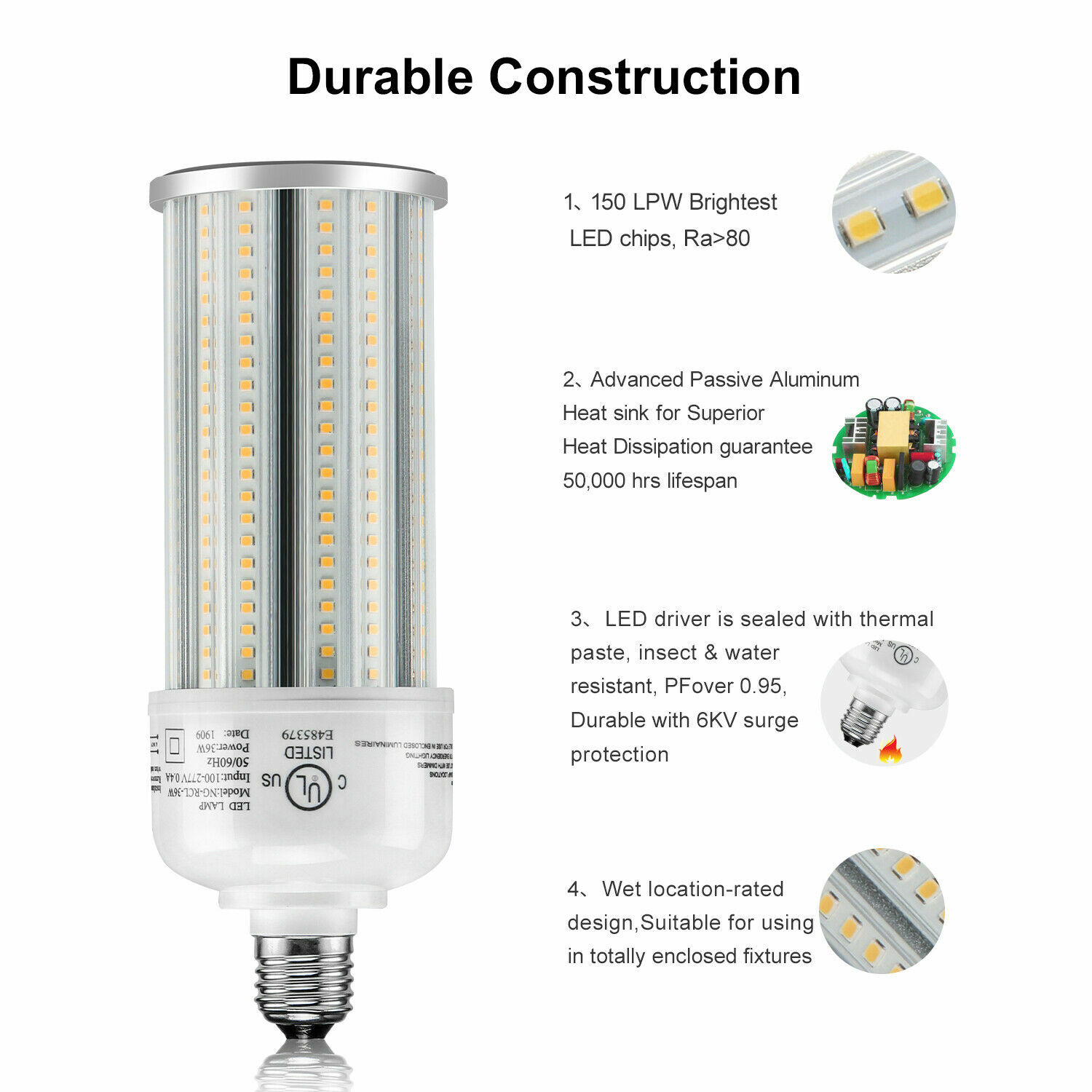 DLC 36W LED Corn Bulb Light E39 Replace 125W MH/HPS Warehouse Shop ...
