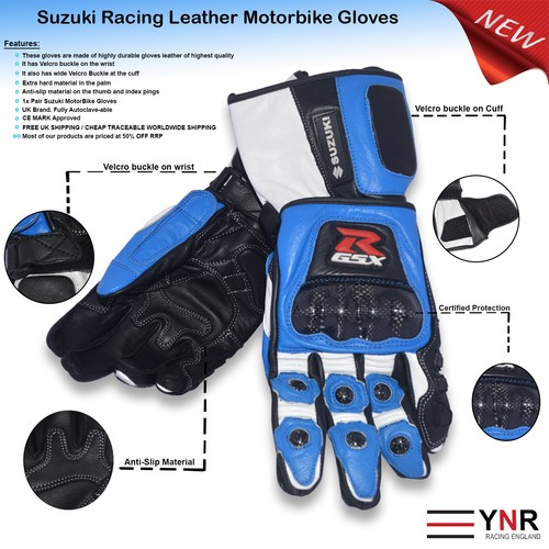Suzuki GSXR Motorbike Racing Gloves Original Leather Motorcycle Off ...