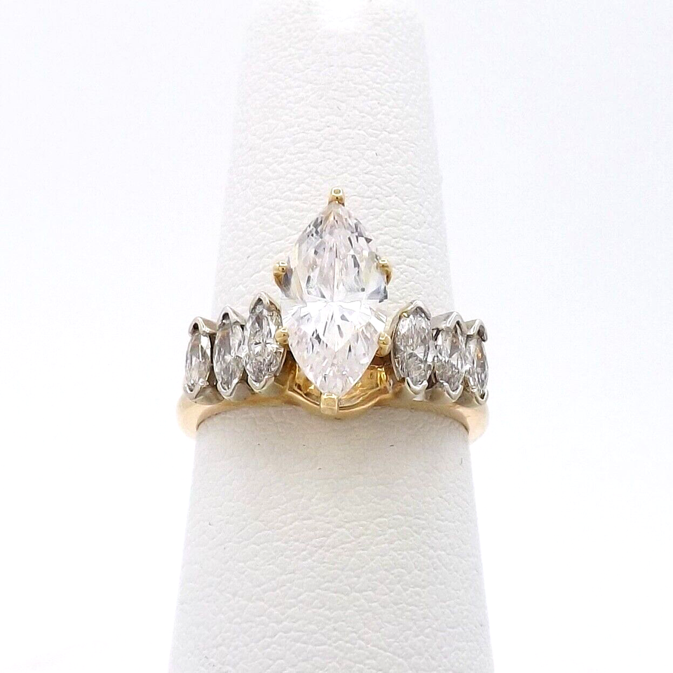 14K Gold Marquise Diamond Wedding Anniversary Enhancer Engagement Ring ...