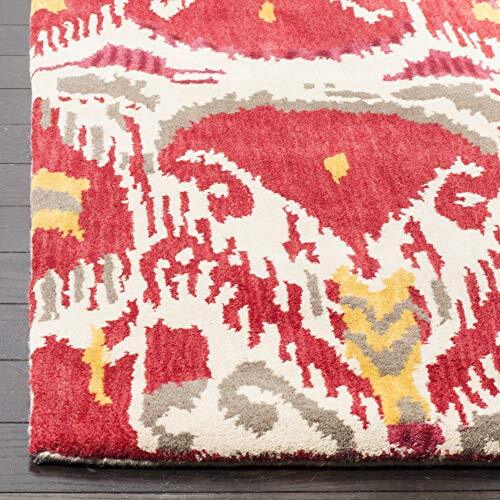 Ikat Collection Runner Rug - 2'3" x 8', Ivory & Red, Handmade Wool ...