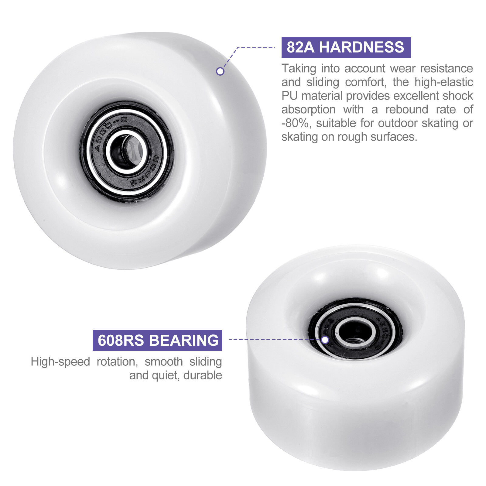 8pcs Roller Skate Wheels Quad with ABEC-9 Bearing 82A PU 2 Toe Stoppers ...