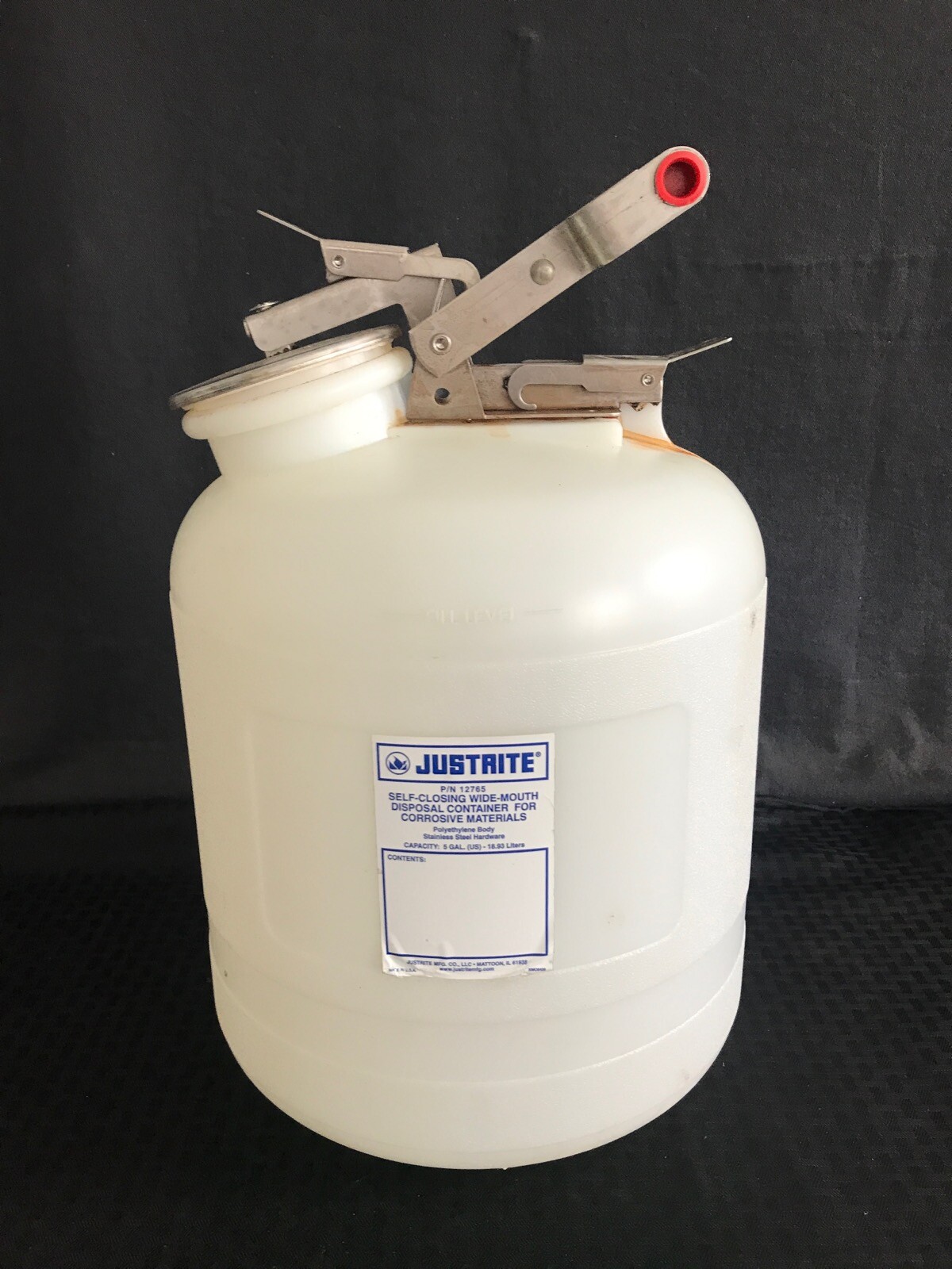 JUSTRITE PE 5-Gallon Wide-Mouth Round Safety Container for Corrosives ...