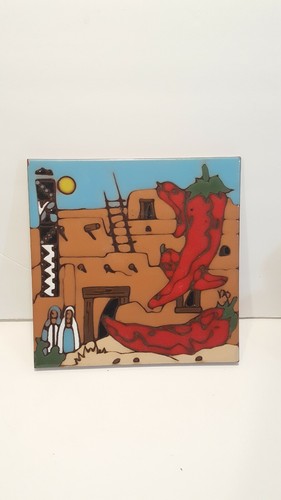 Vintage Earthtones Glazed Art Tile by designs. PUEBLO VILLAGE HOT CHILI ...