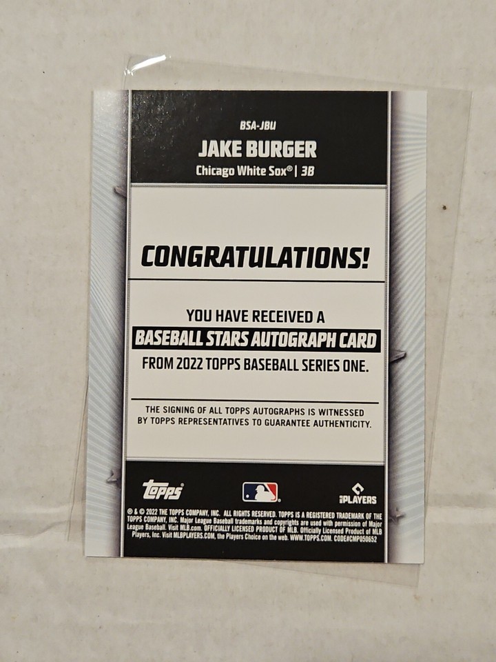 2022 Topps Series 1 Jake Burger Baseball Stars RC Rookie Auto White Sox ...