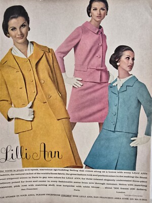 1967 womens Lilli Ann pink yellow blue suits vintage fashion color ad ...