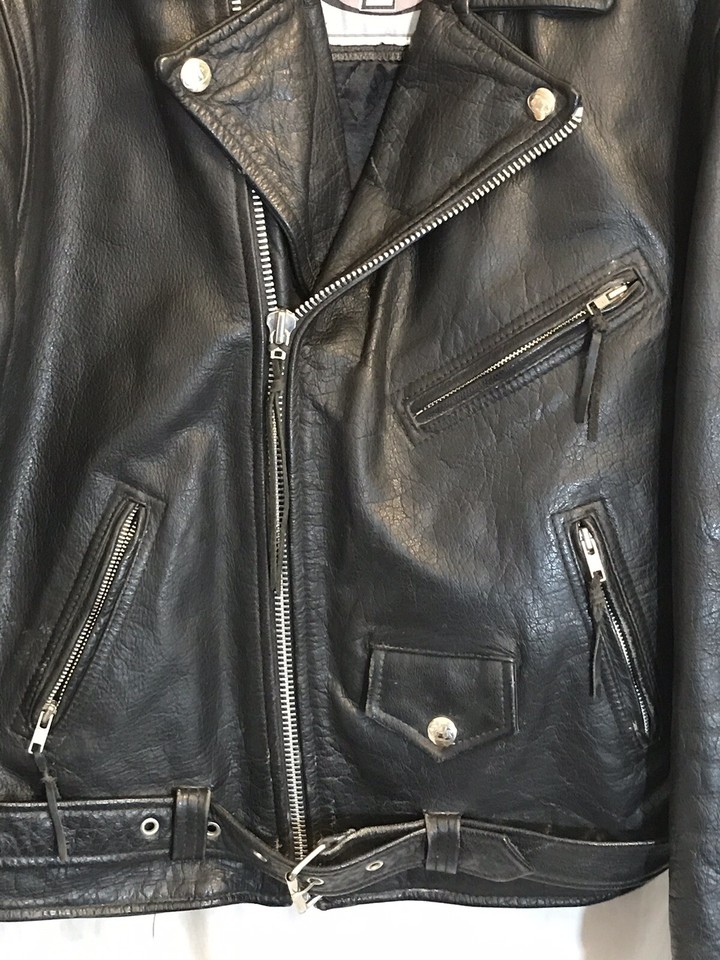 Z1R Genuine Leather Jacket Vintage Distressed Large Black Zips Biker ...