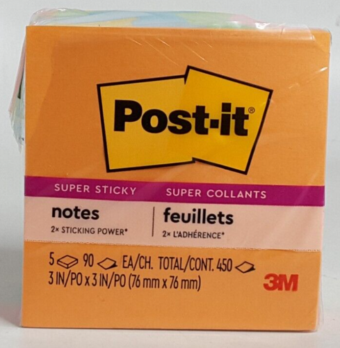 Post-it Sticky Plain Notes, 3 x 3 Inches, Energy Boost Colors, 5 Pads ...