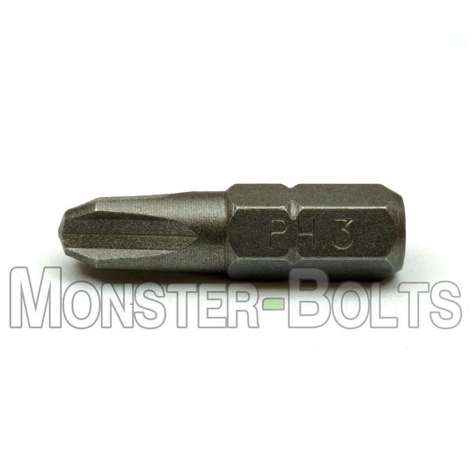 Phillips Insert Drive Bits 1/4" Hex Shank, S2 Steel - Size PH1 PH2 or ...